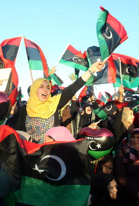 Libyans Wave National Flags They Celebrate Editorial Stock Photo ...