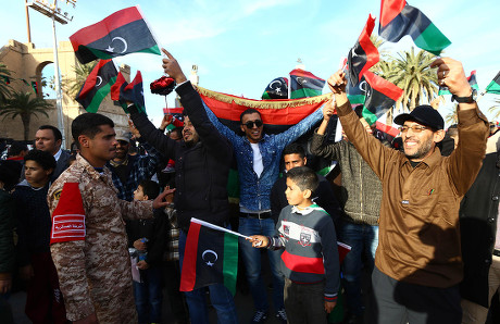 Libyans Wave National Flags They Celebrate Editorial Stock Photo ...