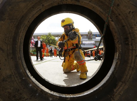 Thai Fireman Excercises During Fire Fighting Editorial Stock Photo ...