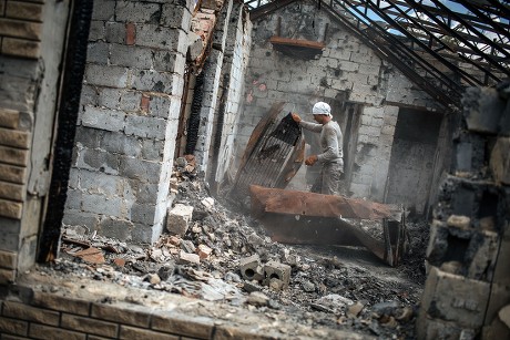 Man Tidies Destroyed Cafe After Mortar Editorial Stock Photo - Stock ...