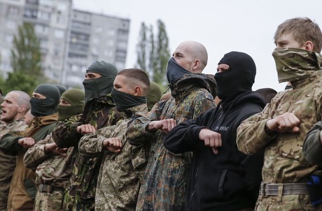 Volunteers Azov Battalion Stand Line During Editorial Stock Photo ...