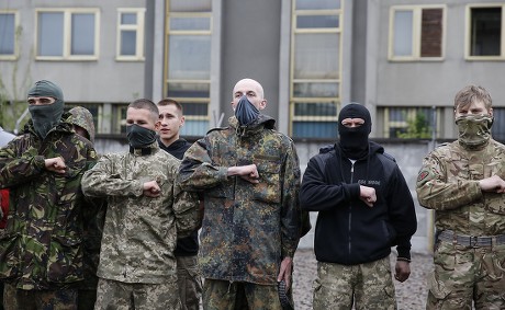 Volunteers Azov Battalion Stand Line During Editorial Stock Photo ...