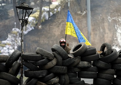 Single Protester Stands Behind Barricade Tires Editorial Stock Photo ...