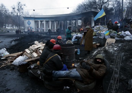 Protester Takes Nap Near Fire Barricade Editorial Stock Photo - Stock ...