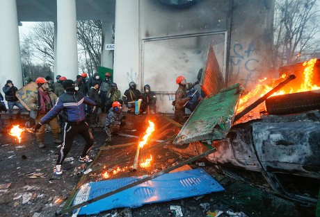 Protester Uses Megaphone Riot Police Stand Editorial Stock Photo ...