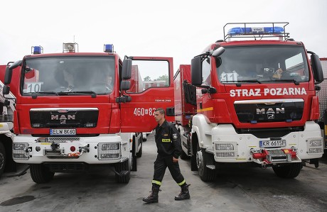 Polish Firefighter Passes Trucks Polish Humanitarian Editorial Stock ...