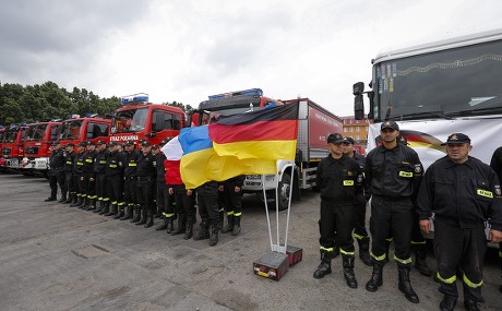 Polish Firefighters Stand Line Next National Editorial Stock Photo ...