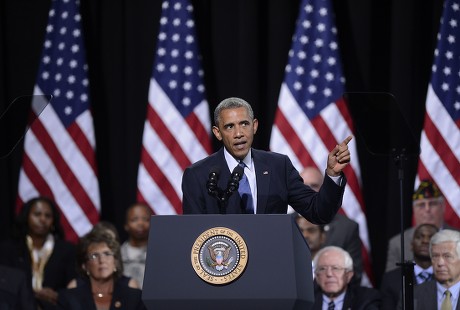 Us President Barack Obama Delivers Remarks Editorial Stock Photo ...