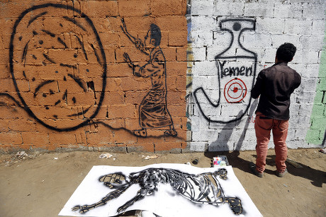 Yemeni Activist Paints Graffiti On Wall Editorial Stock Photo - Stock ...