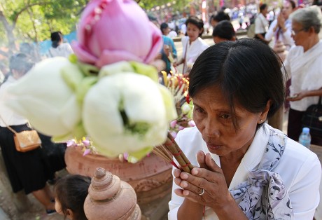 Cambodian Woman Prays During Visaka Bochea Editorial Stock Photo ...