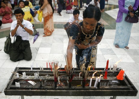 Woman Lights Incense Sticks People Pray Editorial Stock Photo - Stock ...