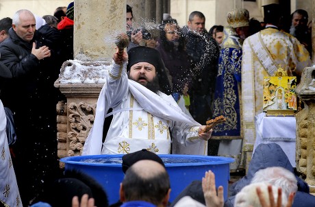 Romanian Orthodox Priest Sprinkles Holy Waters Editorial Stock Photo ...