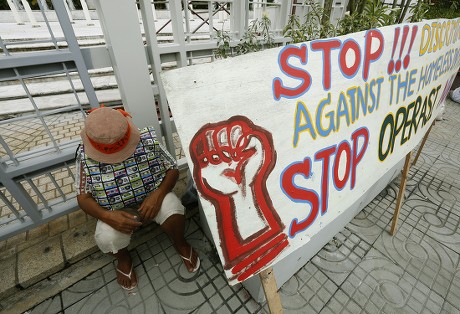 Thai Homeless Takes Nap Next Placard Editorial Stock Photo - Stock ...