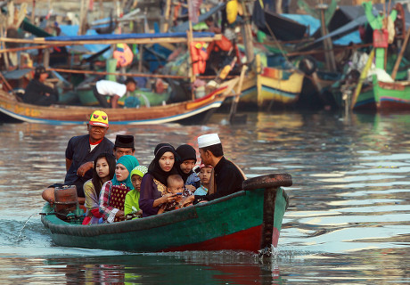 Indonesian Muslims Ride On Traditional Boat Editorial Stock Photo ...