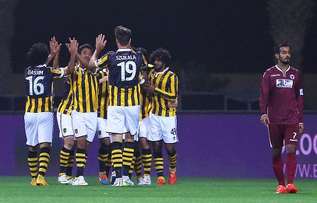 Alittihad Players Celebrate Goal During Saudi Editorial Stock Photo ...