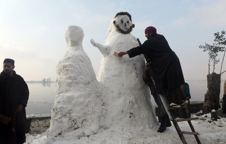 Kashmiri Man Makes Snowman On Banks Editorial Stock Photo - Stock Image ...