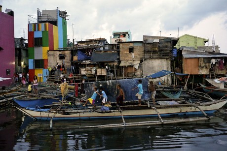 Filipino Children Walk Above Anchored Fishing Editorial Stock Photo ...