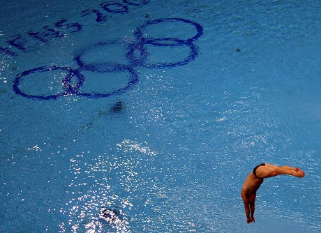 Unidentified Diver Airborne During Training Session Editorial Stock ...