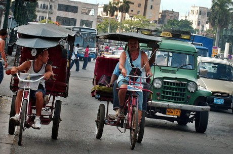 Cubans Pedaling Their Bicitaxi Bicycle Taxi Editorial Stock Photo ...