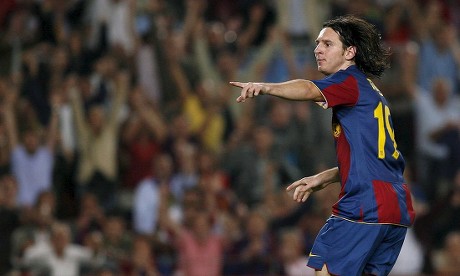 Barcelonas Argentinian Forward Lionel Messi Celebrates Editorial Stock ...