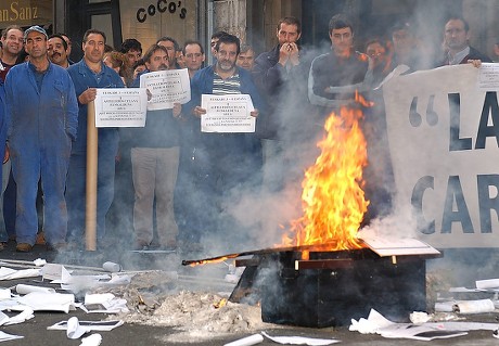 Striking Workers Stateowned Izar Shipyards Burn Editorial Stock Photo ...