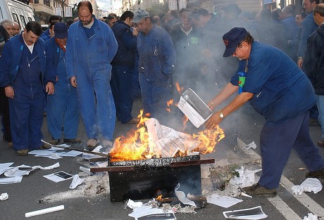 Striking Workers Stateowned Izar Shipyards Burn Editorial Stock Photo ...