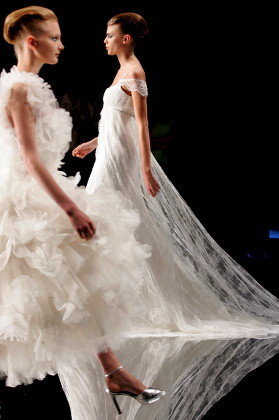 Two Models On Catwalk Wedding Dresses Editorial Stock Photo - Stock ...