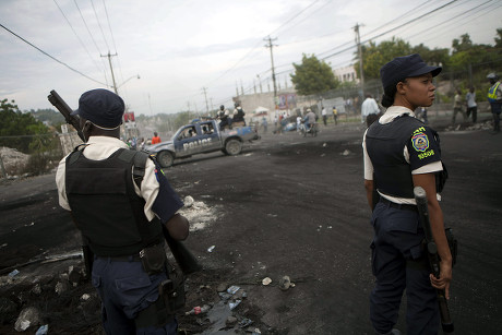 Two Police Officers Control Intersection Portauprince Editorial Stock ...