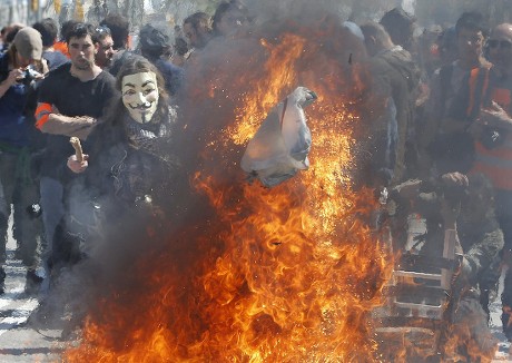 Demonstrator Wearing Guy Fawkes Mask Feeds Editorial Stock Photo ...