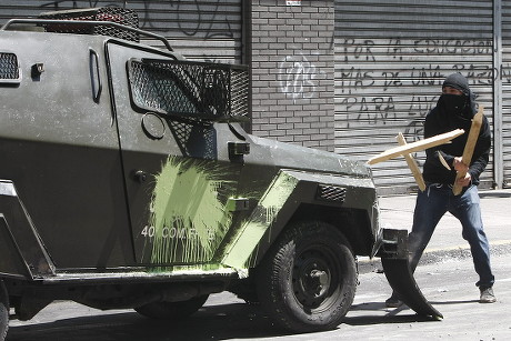 Demonstrator Faces Armoured Car Chilean Carabineer Editorial Stock ...