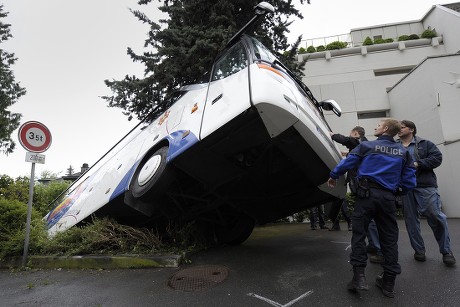 Crashed German Bus Surrounded By Policemen Editorial Stock Photo ...