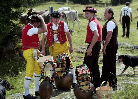 Swiss Farmers Wearing Traditional Costume Stand Editorial Stock Photo ...