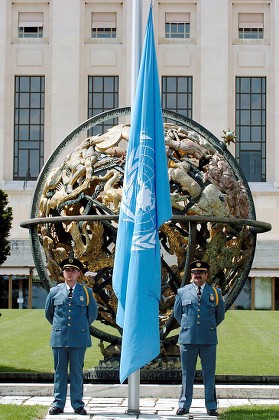 Two Un Security Guards Stand Near Editorial Stock Photo - Stock Image ...