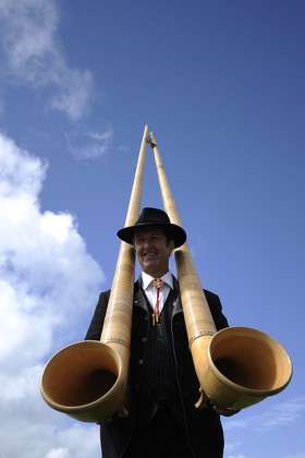 Alphorn Player Holds His Alphorn During Editorial Stock Photo - Stock ...