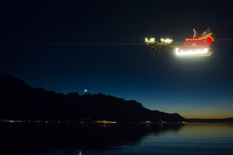 Santa Claus Waves Crowd His Flying Editorial Stock Photo - Stock Image ...