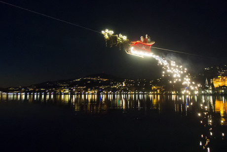 Santa Claus Waves Crowd His Flying Editorial Stock Photo - Stock Image ...