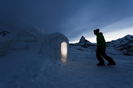 Man Enters Igloo Igloo Village Iglu Editorial Stock Photo - Stock Image ...