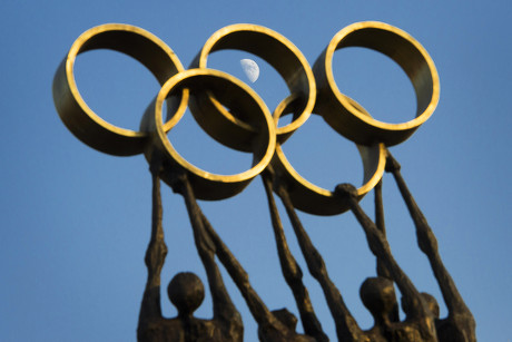Moon Seen Through Statue Olympic Rings Editorial Stock Photo - Stock ...