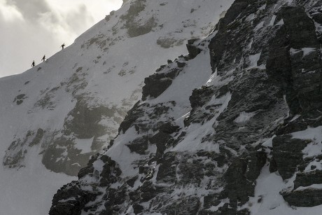 Skiers Climb Bec Des Rosses Mountain Editorial Stock Photo - Stock ...