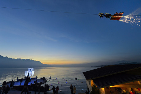 Santa Claus Waves Crowd His Flying Editorial Stock Photo - Stock Image ...