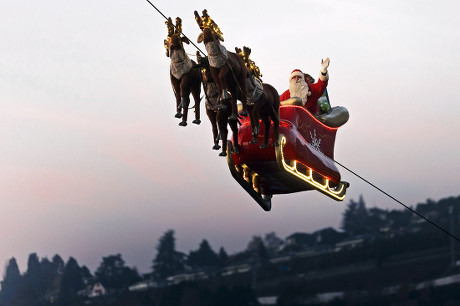 Santa Claus Waves Crowd His Flying Editorial Stock Photo - Stock Image ...