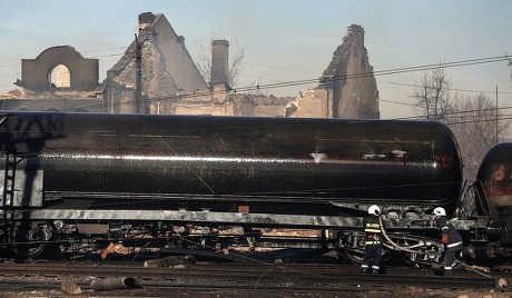 Firefights Infront Railway Wagons After Explosion Editorial Stock Photo ...