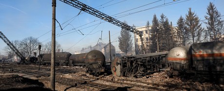 Railway Wagons After Explosion Following Derailment Editorial Stock ...