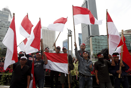 Indonesians Wave National Flags During Rally Editorial Stock Photo ...
