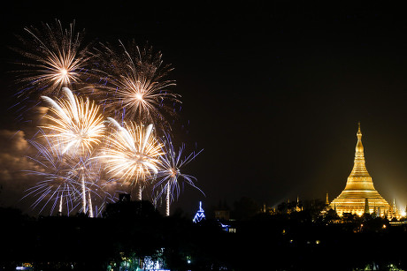 Fireworks Illuminate Sky Near Holy Shwedagon Editorial Stock Photo ...