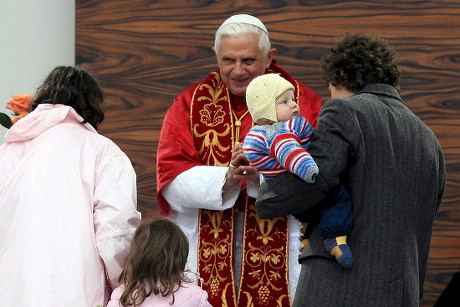 Pope Benedict Xvi Blesses Child During Editorial Stock Photo - Stock ...