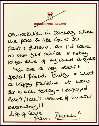 Handwritten Letter Princess Diana Friend Dudley Editorial Stock Photo ...