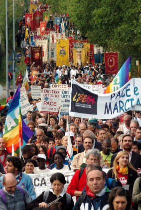Protesters Carry Official Flags Italian Municipalities Editorial Stock ...