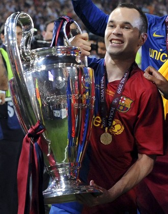 Barcelona Midfielder Andres Iniesta Celebrates Champions Editorial ...