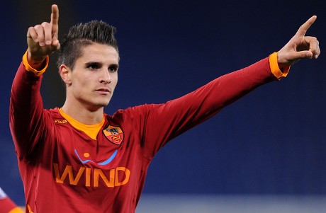 Argentinian Midfielder Roma Erik Lamela Jubilates Editorial Stock Photo ...